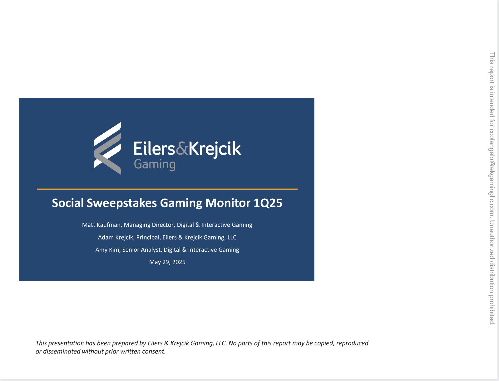 Social Sweepstakes Gaming Monitor - 1Q25 - Eilers & Krejcik Gaming